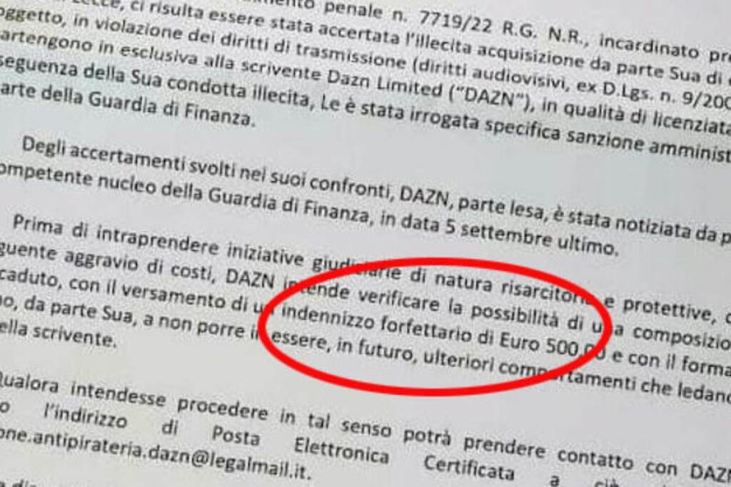Dazn chiede 500 euro di risarcimento a chi ha il pezzotto. Se non pagano, scatta la causa